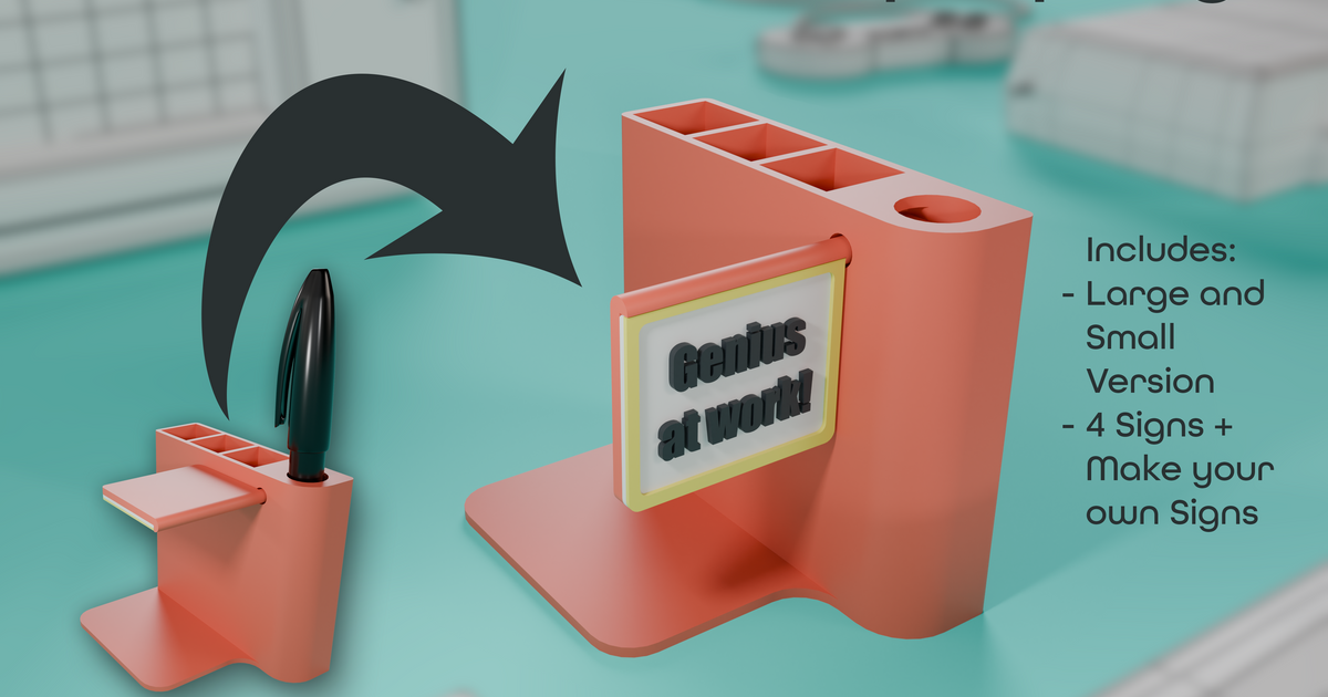 Pen Holder with Pop-Up Sign (Print in Place) by KIO-Design | Printables ...