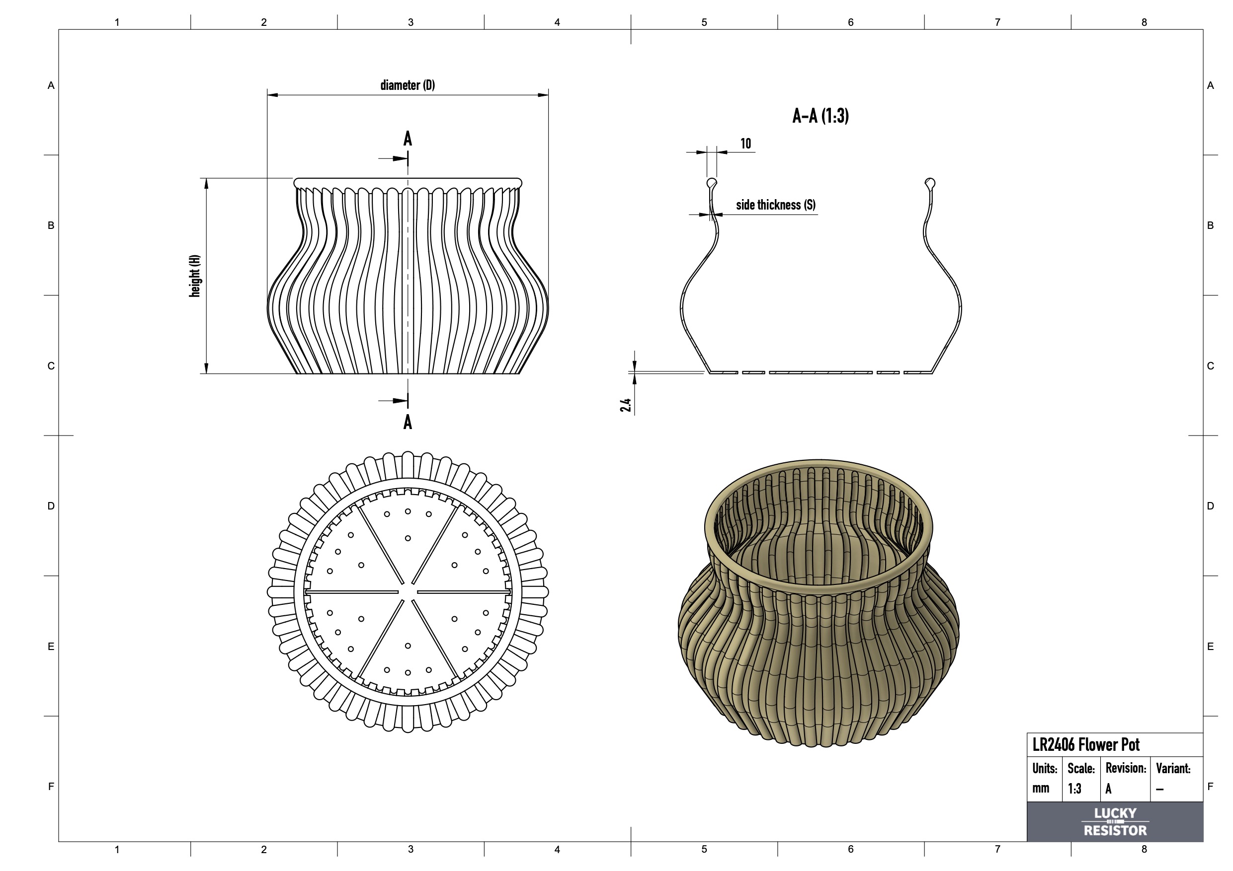 Classic Curved Flower Pot with Thick Vertical Decorations by Lucky ...