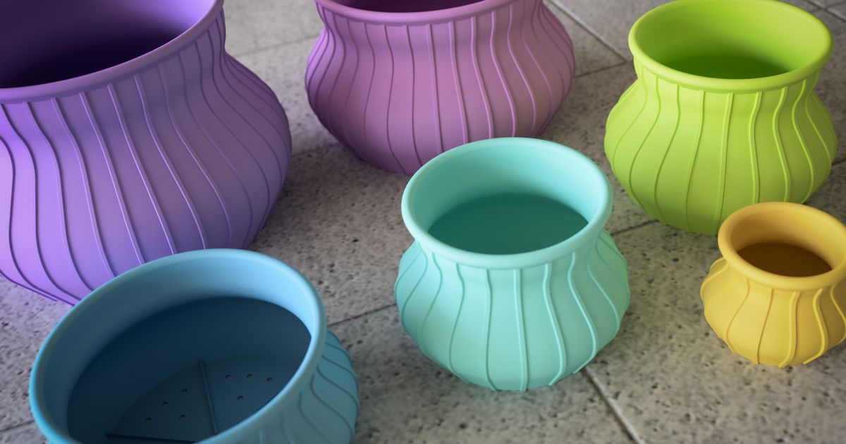 Classic Curved Flower Pot with Thin Vertical Decorations by Lucky ...