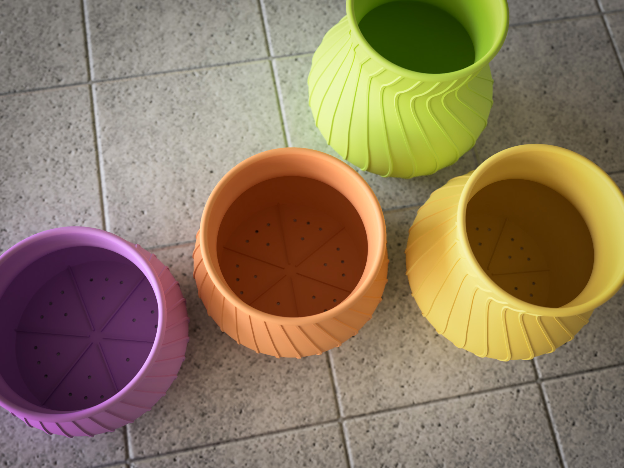 Classic Curved Flower Pot with Wavy Decorative Lines in four Heights by ...