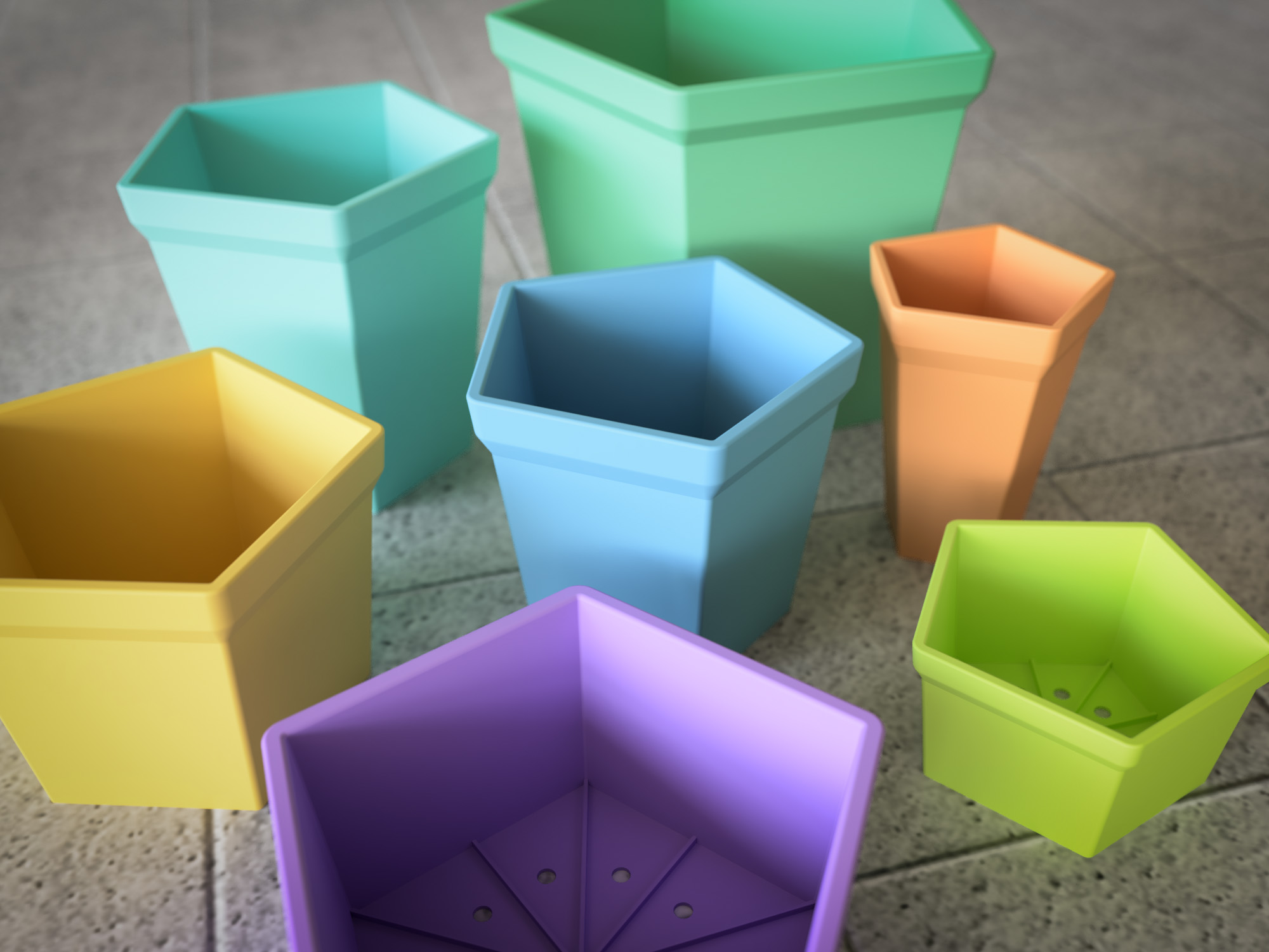 Flower Pot in Pentagon Shape - Various Sizes by Metikumi | Download ...
