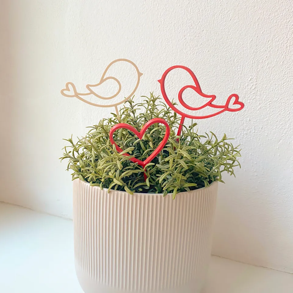Bird & heart decoration set (flower pot, cake topper) by Petra Ollender ...