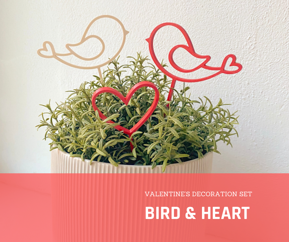 Bird & heart decoration set (flower pot, cake topper) by Petra Ollender ...