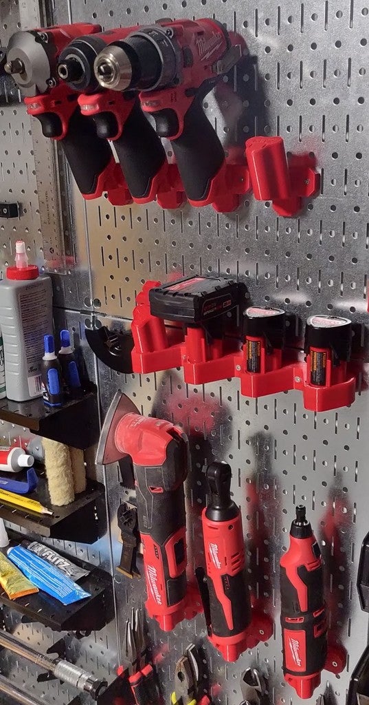 Power Tool & Battery Wall Control / Pegboard Mounts for Milwaukee M12 ...