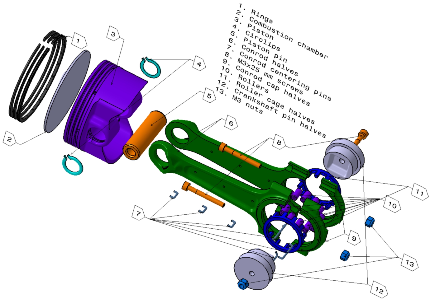Piston-Conrod complete assembly with roller bearing by Jitaru Adrian ...