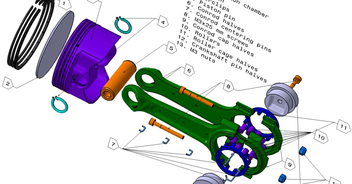 Piston-Conrod complete assembly with roller bearing by Jitaru Adrian ...