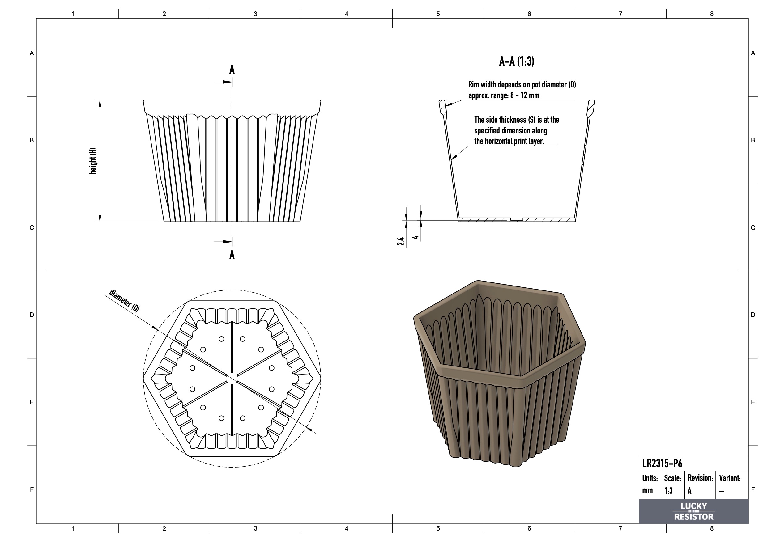 Hexagonal Flower Pot with Vertical Stripes in Various Sizes by Lucky ...