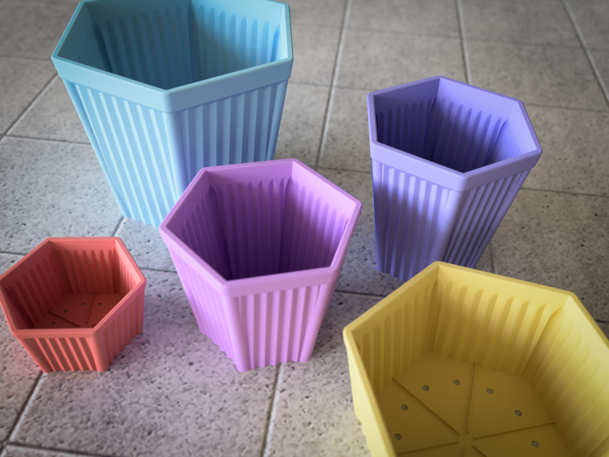 Hexagonal Flower Pot with Vertical Stripes in Various Sizes by Lucky ...