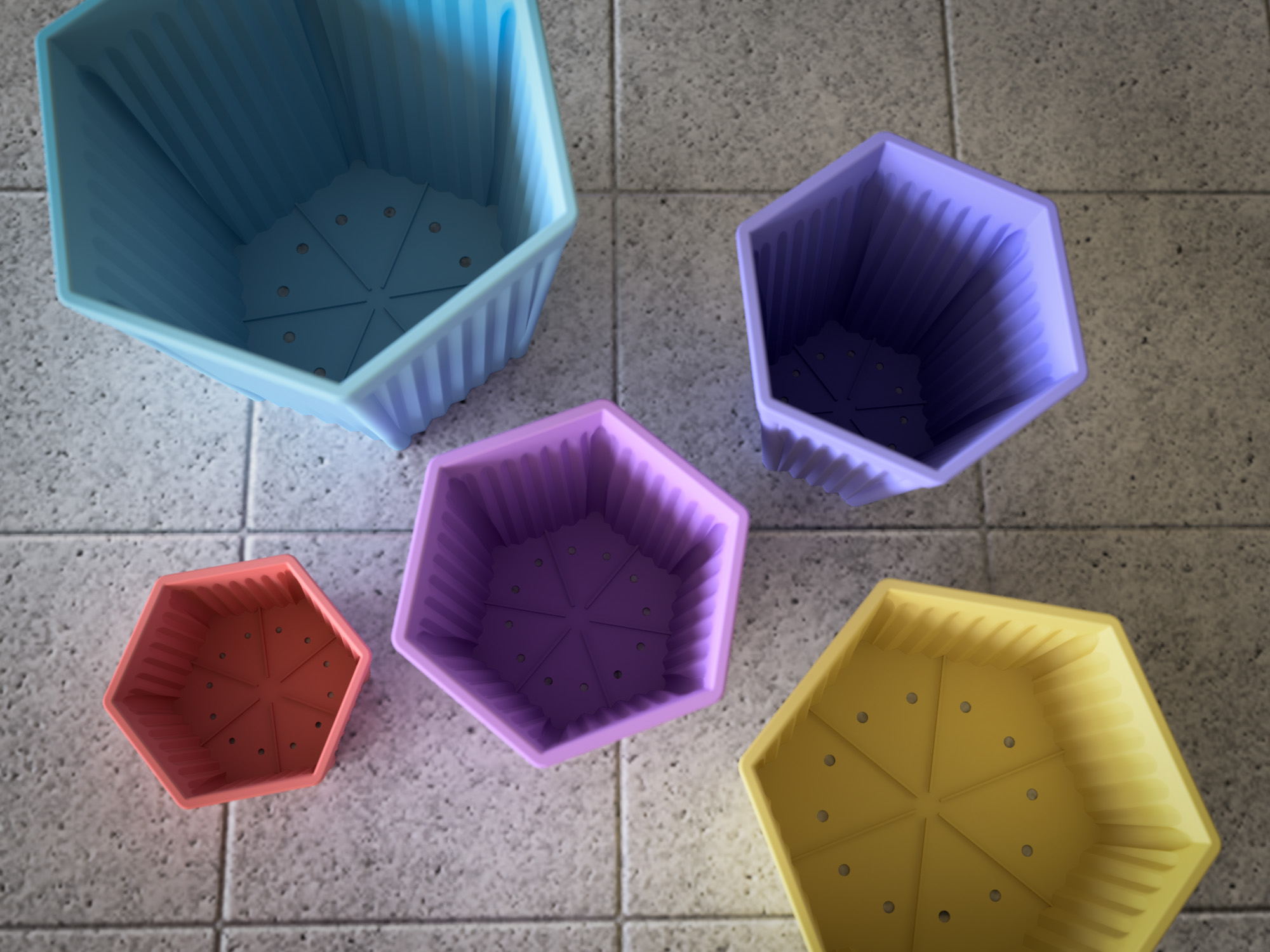 Hexagonal Flower Pot with Vertical Stripes in Various Sizes by Lucky ...