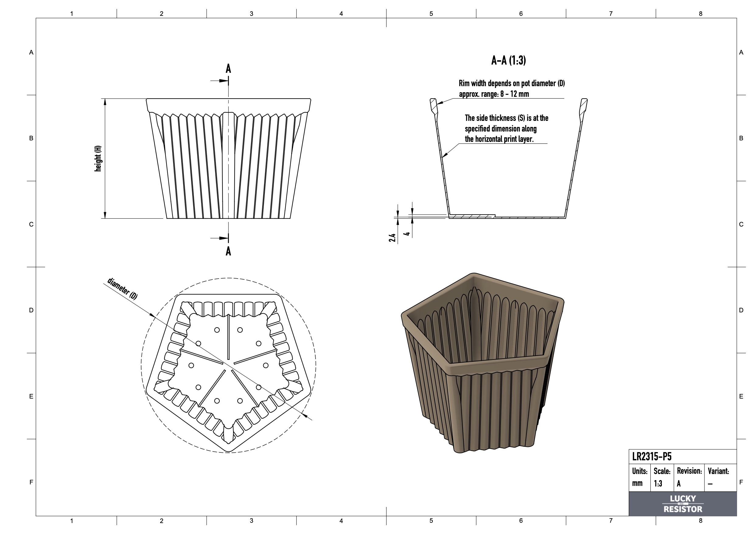 Pentagonal Flower Pot with Vertical Stripes in Various Sizes by Lucky ...