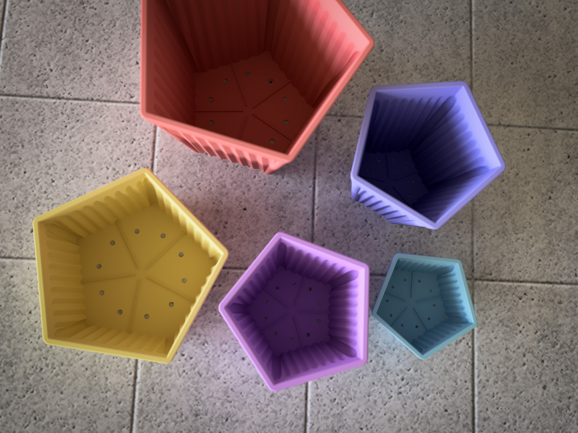 Pentagonal Flower Pot with Vertical Stripes in Various Sizes by Lucky ...