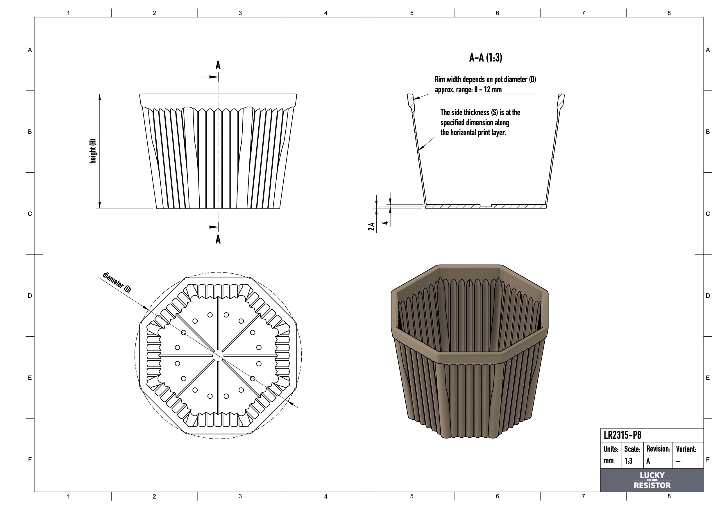 Octagonal Flower Pot with Vertical Stripes in Various Sizes by Lucky ...