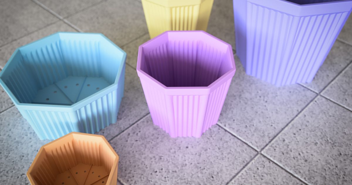 Octagonal Flower Pot with Vertical Stripes in Various Sizes by Lucky ...