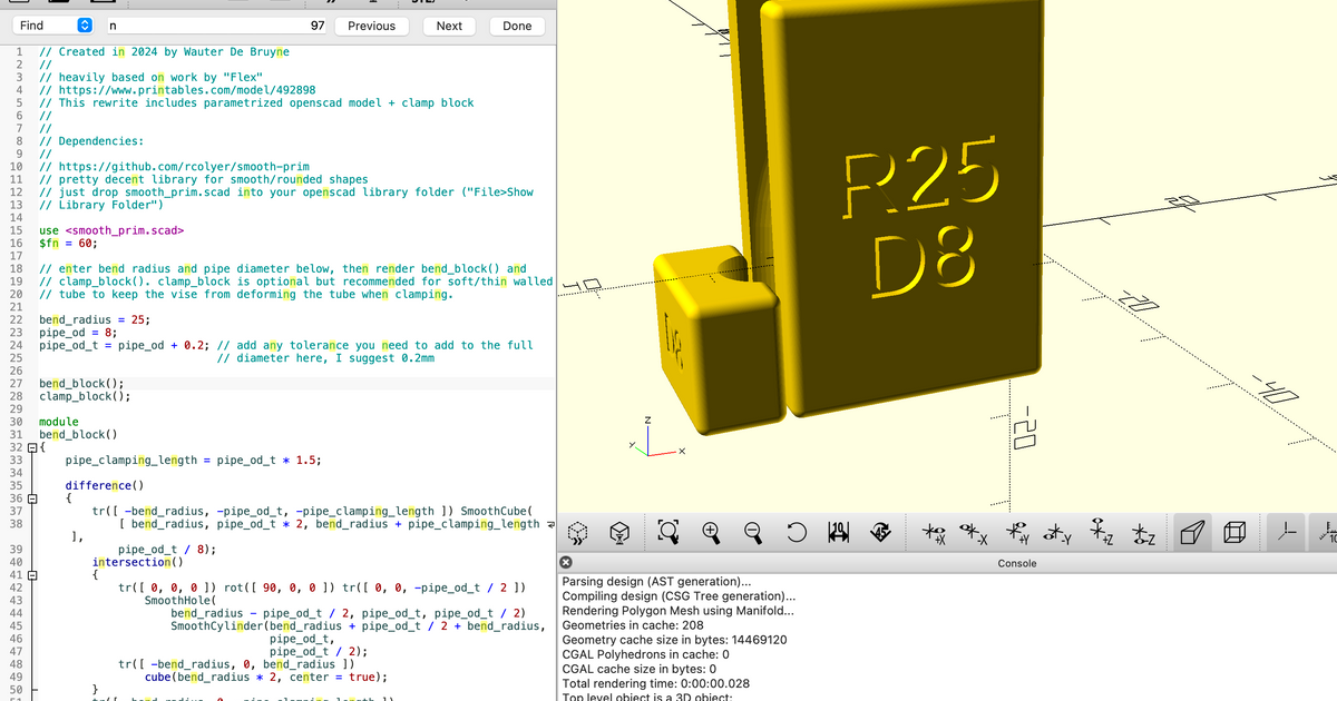 Simple Parametrized Pipebender (Openscad) by Wauter | Download free STL ...