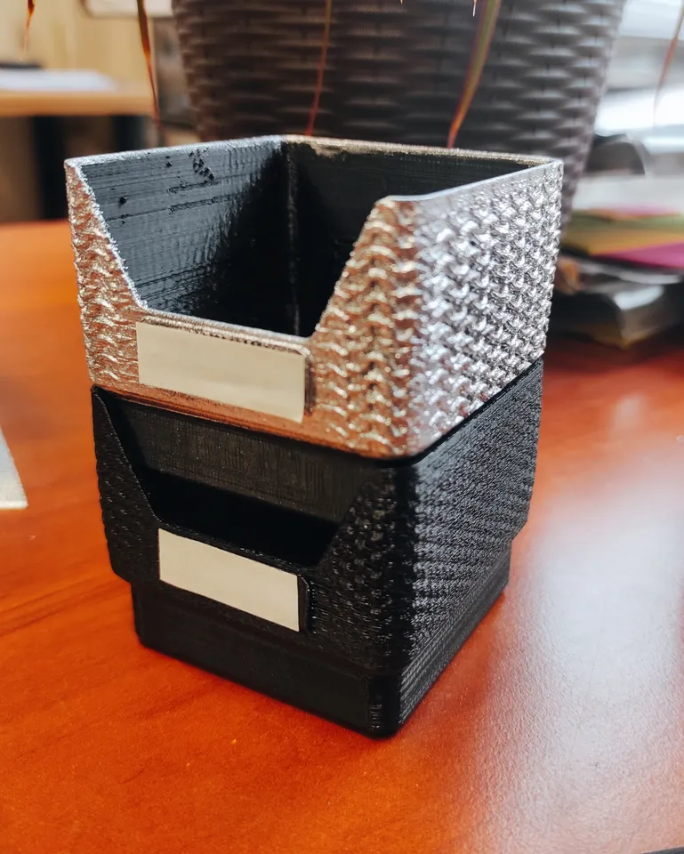 Stackable organizer boxes with unique textures by Gabor Gyarmati ...