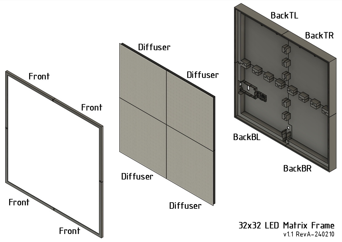 32x32 LED Matrix Frame with Diffuser Grid by fractalnoise | Download ...