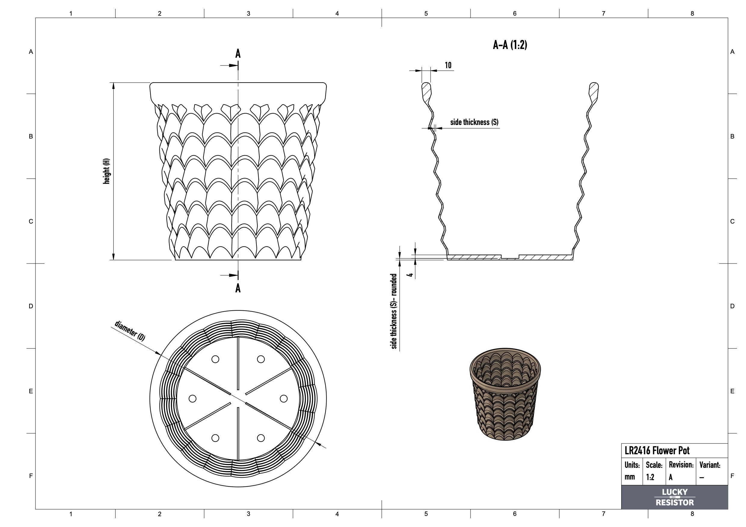 Round Flower Pot with Aligned Scale-Like Pattern in Various Sizes by ...