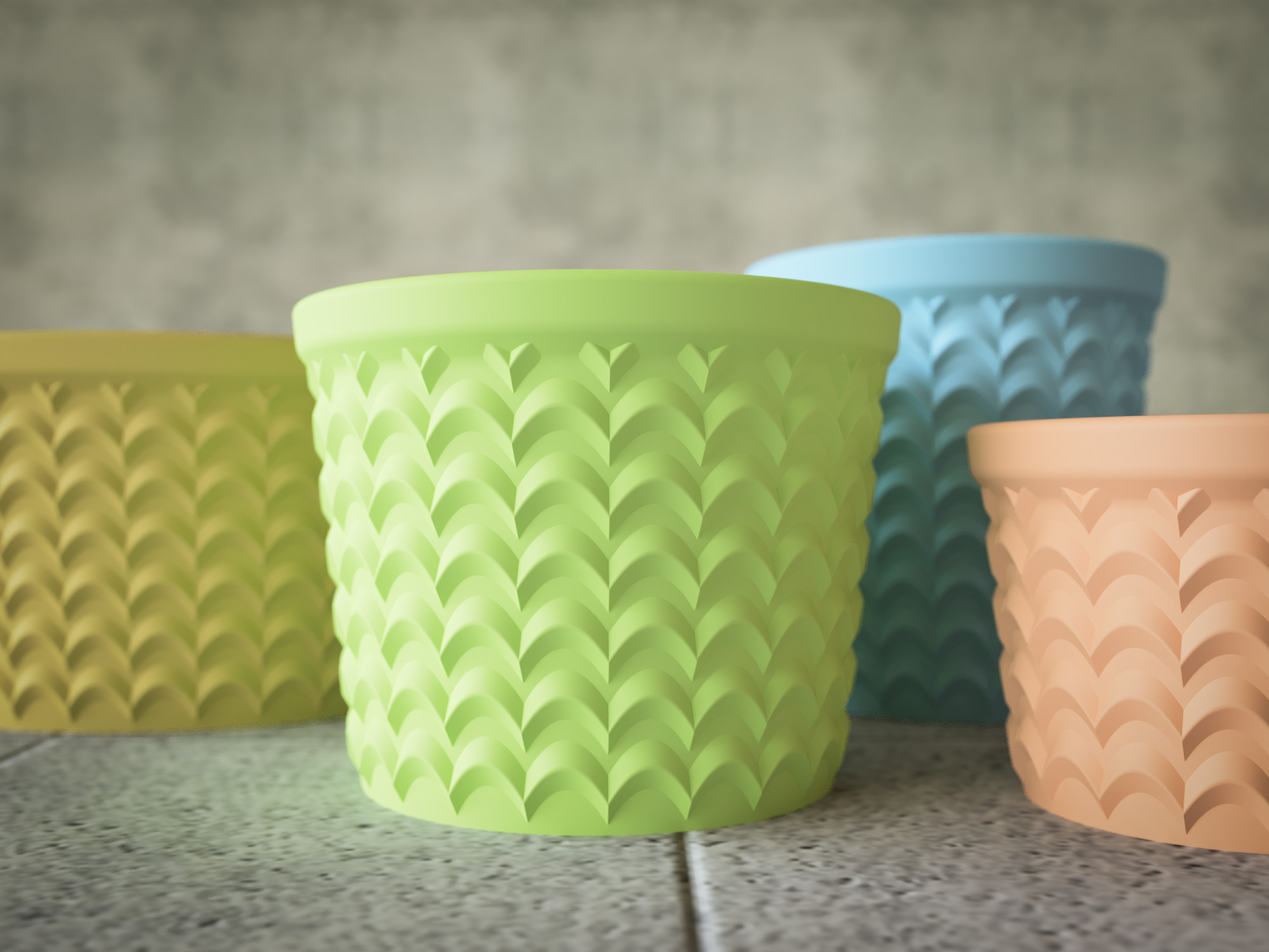 Round Flower Pot with Aligned Scale-Like Pattern in Various Sizes by ...