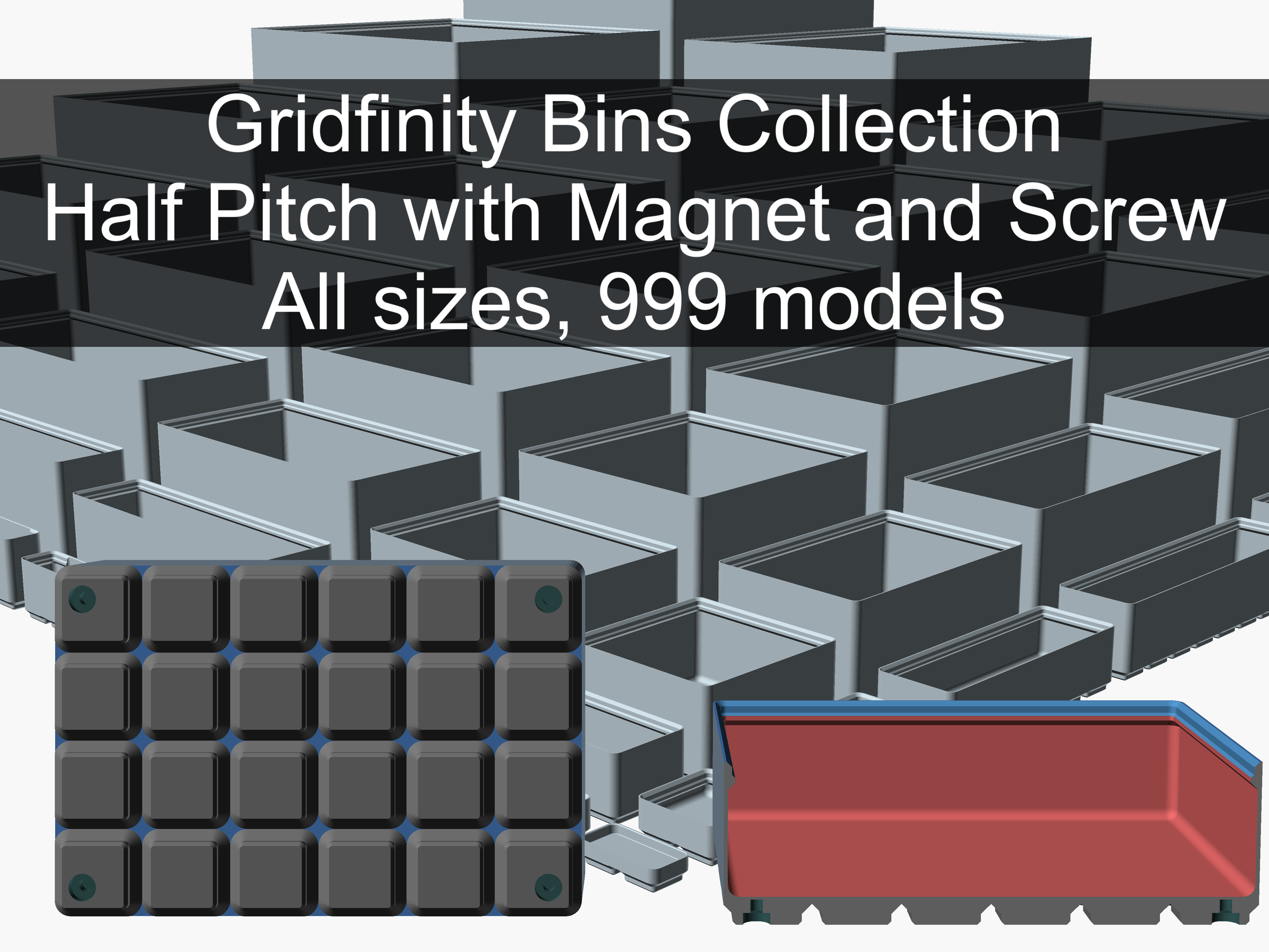 Gridfinity Half Pitch Collection with Magnet and Screw Holes by Max | Download free STL model ...
