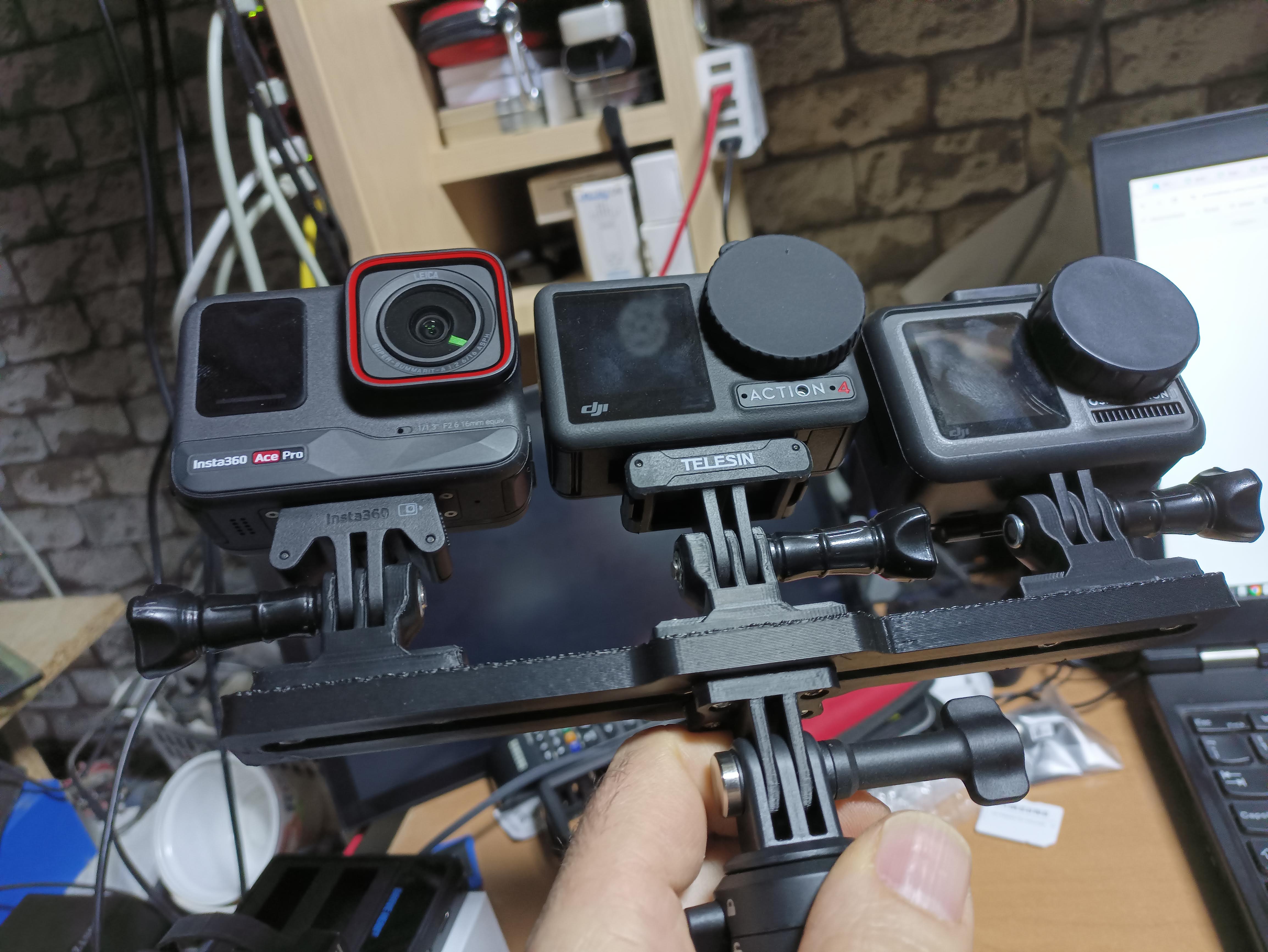 3 camera holder/splitter, gopro/osmo action/insta360 ace pro by hygy ...