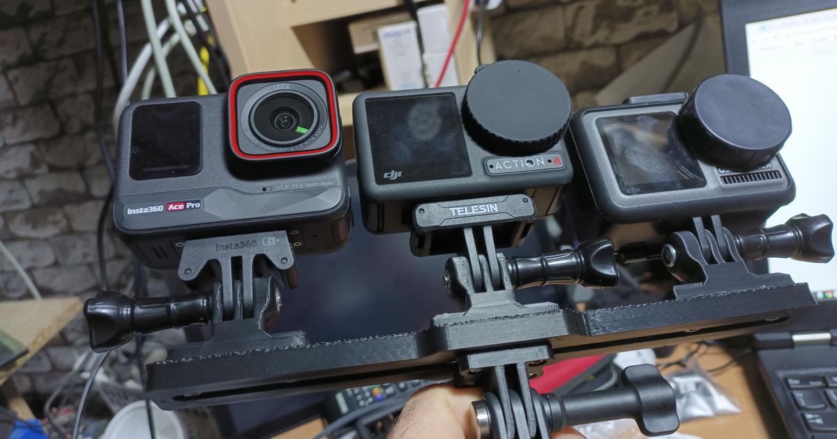 3 camera holder/splitter, gopro/osmo action/insta360 ace pro by hygy ...