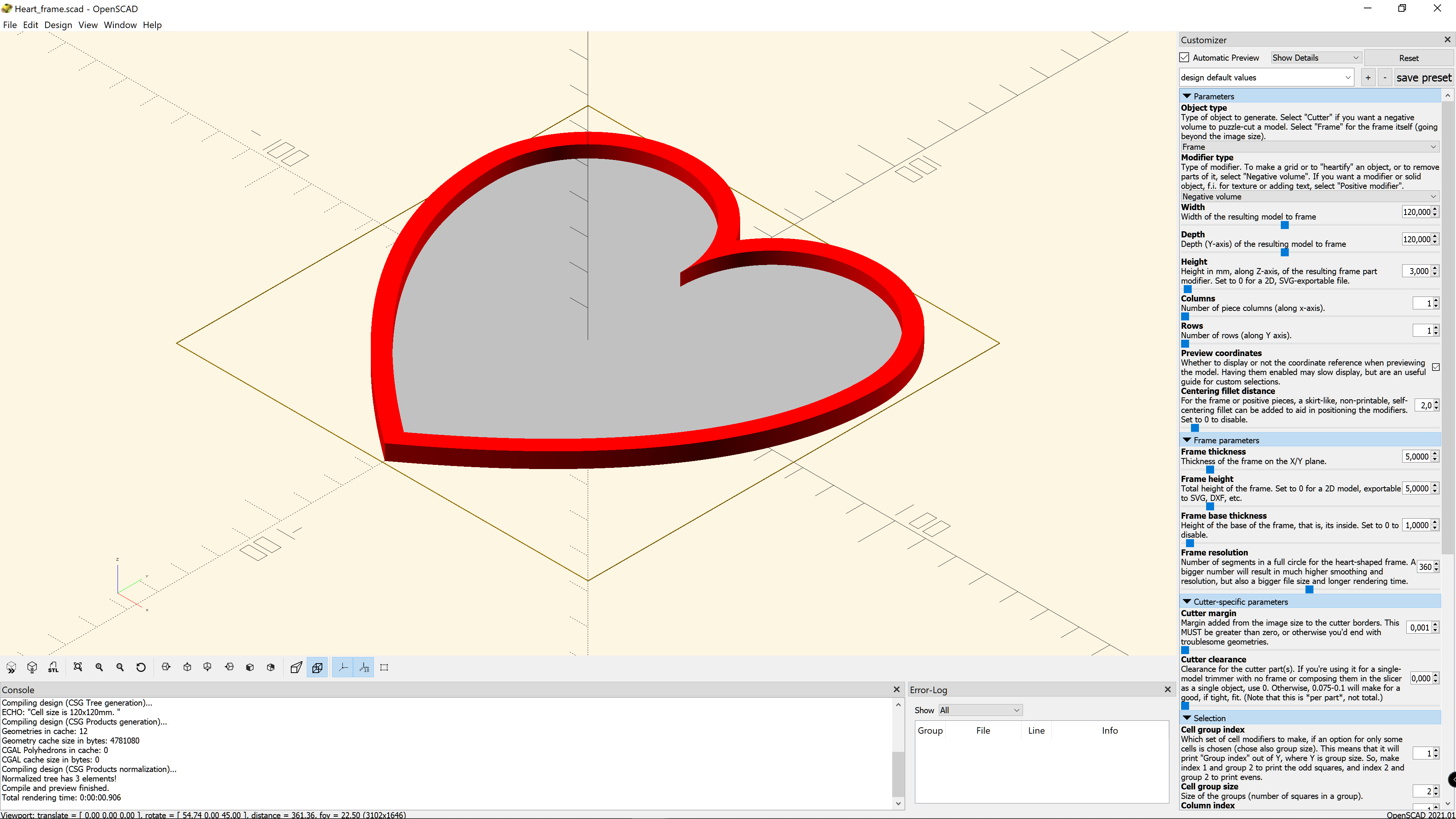 Heart model cutter & frame tool - customizable OpenSCAD, HueForge ...