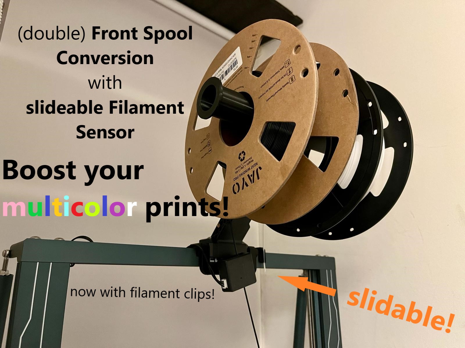 (double) front spool conversion by central or slidable filament sensor ...