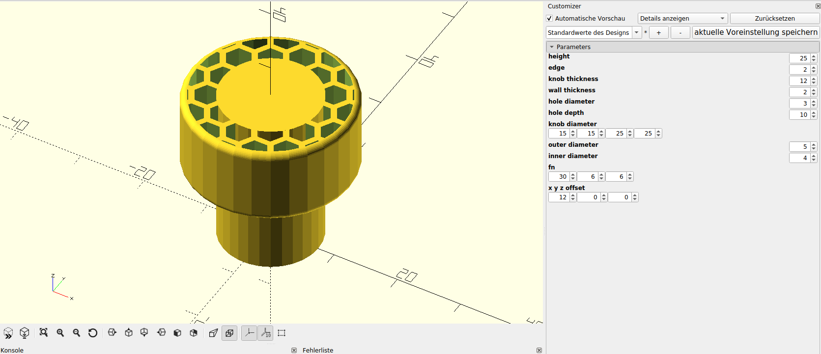 Anpassbares / Customizable OpenSCAD- Script für / for Schrankknöpfe mit Muster / Cabinet knobs ...