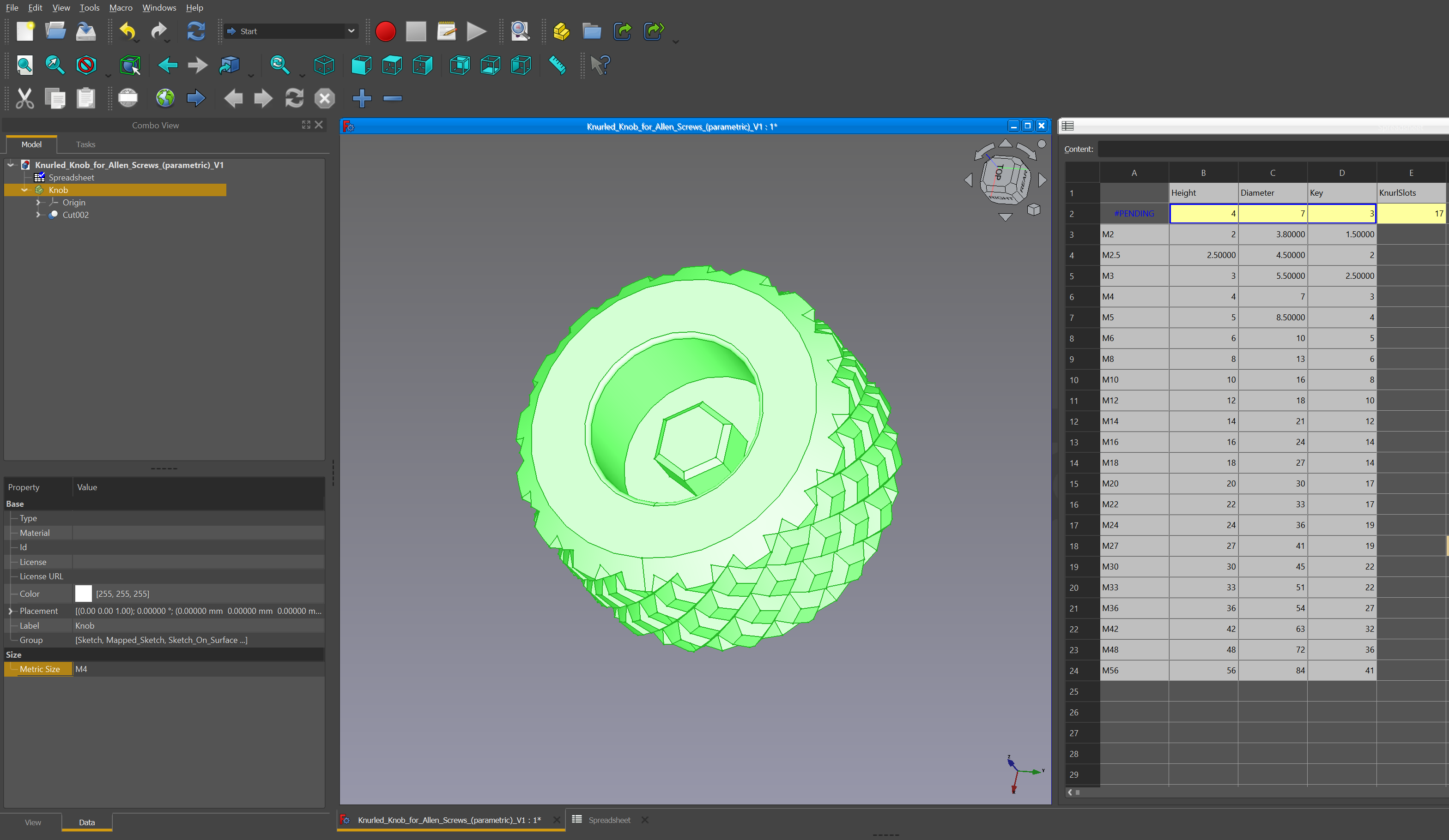 Knurled Knob for Metric Allen Screws - Parametric by MichaelQ ...