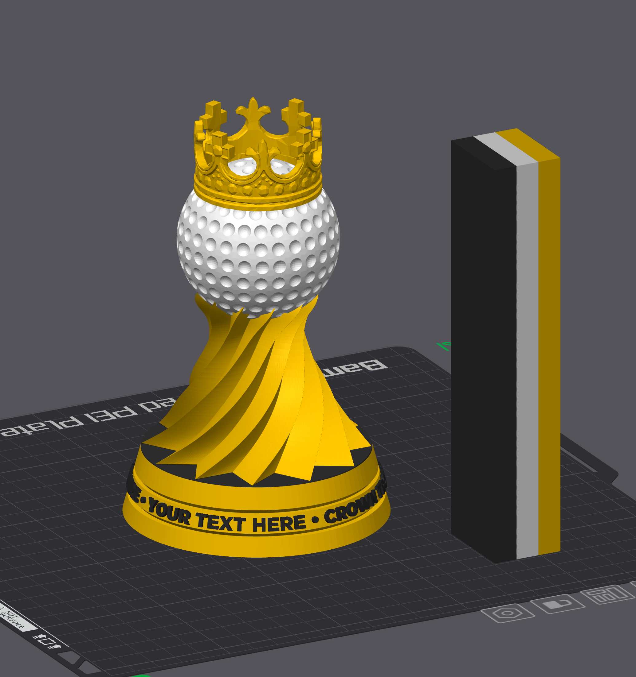 Golf trophy with crown - Bambu AMS multicolor, add your own text! by ...