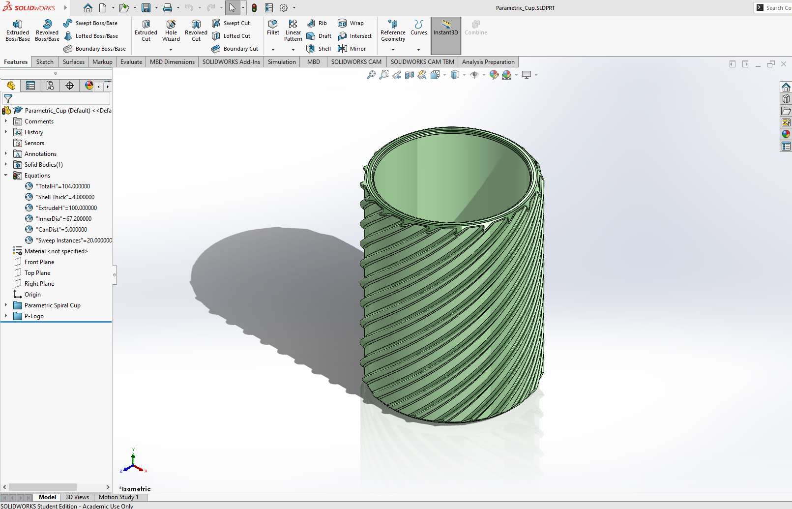 Parametric Spiral Cup (Includes SolidWorks File) by GrazWorks ...