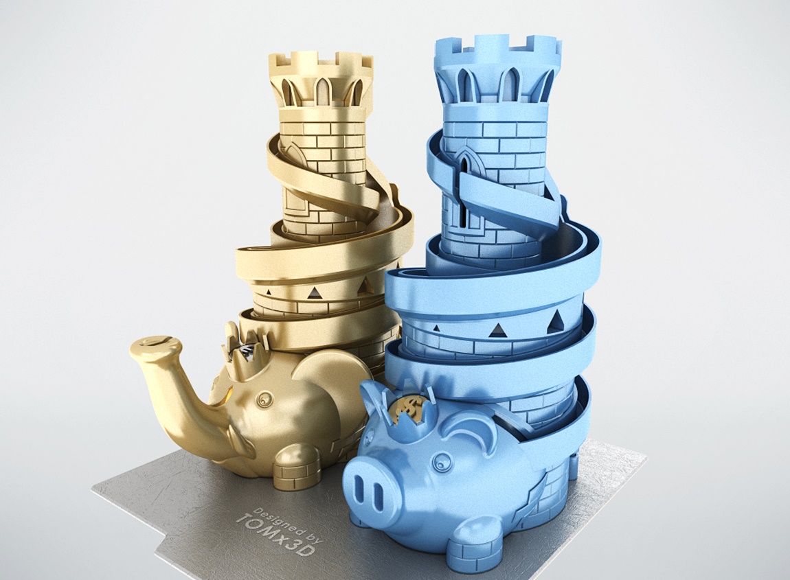 Piggy bank with coin slides "PIG" & "ELEPHANT" - collection! by TOMx3D ...