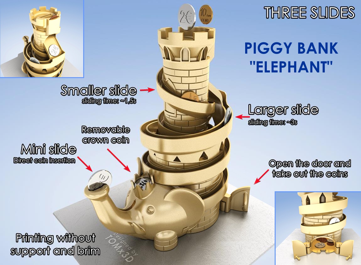Piggy bank with coin slides "PIG" & "ELEPHANT" - collection! by TOMx3D ...