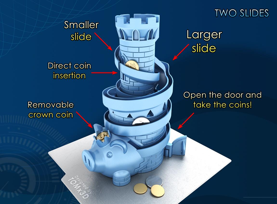 Piggy bank with two coin slides for commercial use! by TOMx3D ...