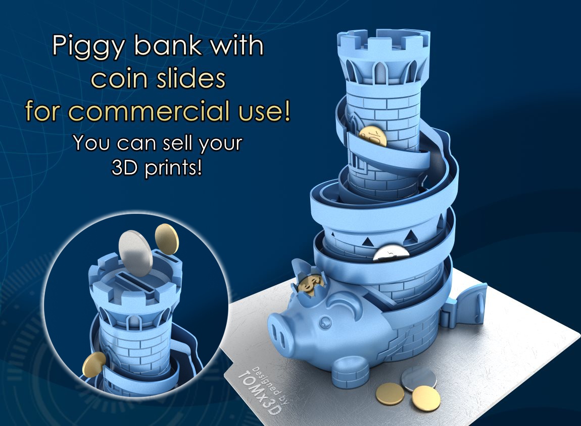 Piggy bank with two coin slides for commercial use! by TOMx3D ...