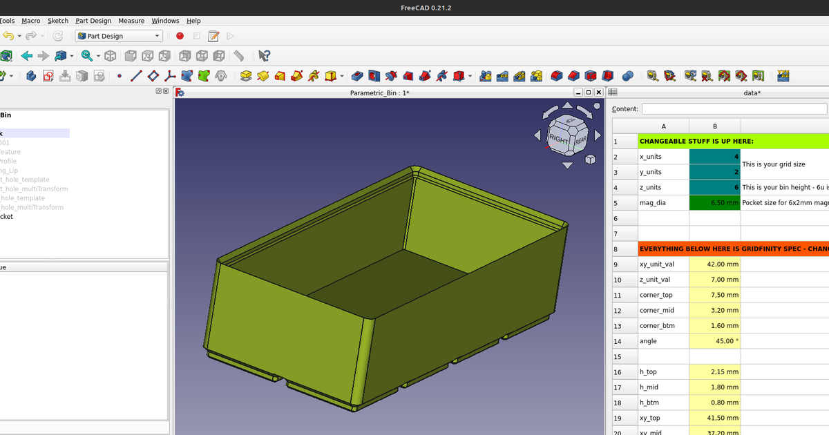 A better parametric FreeCAD Template for Gridfinity Bins and Baseplates ...