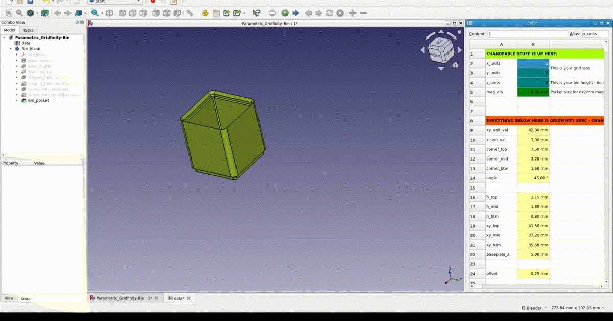 A better parametric FreeCAD Template for Gridfinity Bins and Baseplates ...