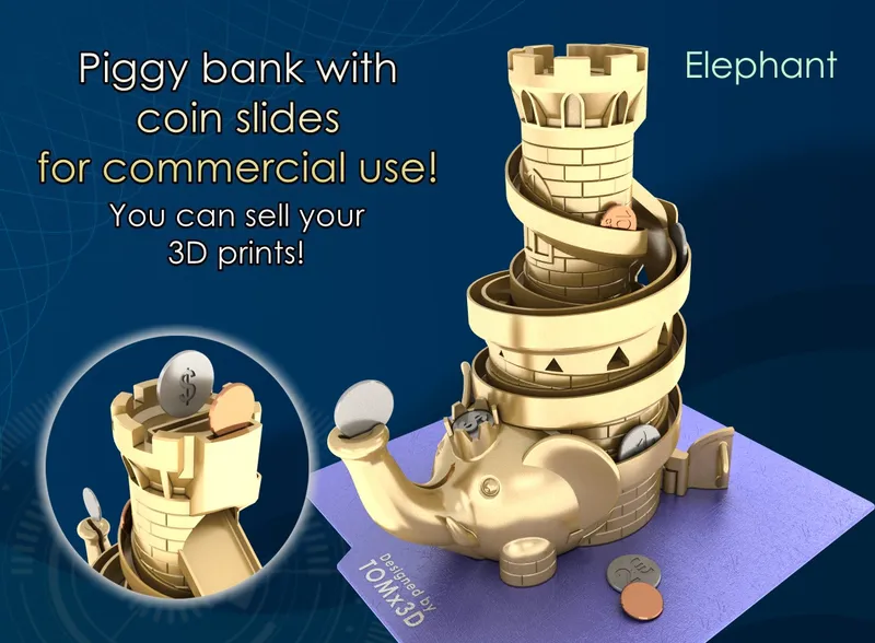 Piggy bank ＂ELEPHANT＂ with three coin slides for commercial use! by ...