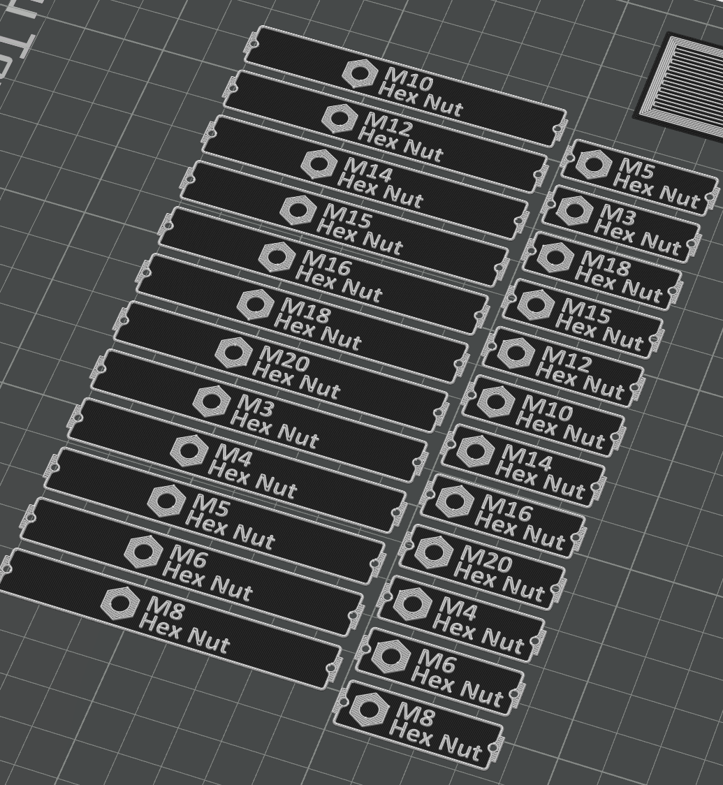 Gridfinity Bin Labels Hex Nut M3, M4, M5, M6, M8, M10, M12, M14, M16 ...