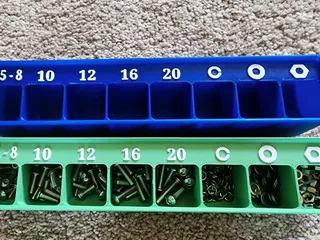 Spacesaving Gridfinity 5(8)x1 container for M4 and M5 screws, nuts, washers and locks by ...