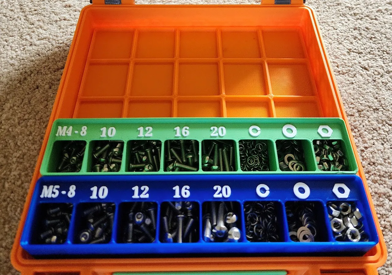 Spacesaving Gridfinity 5(8)x1 container for M4 and M5 screws, nuts, washers and locks by ...