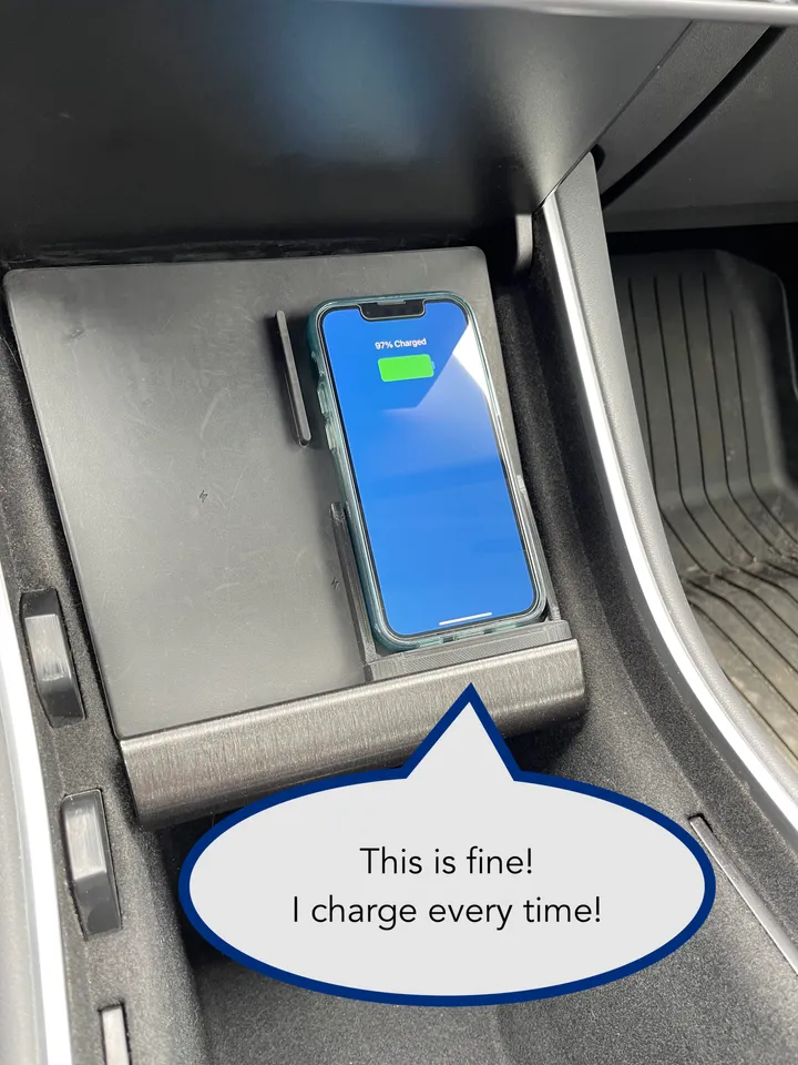 iPhone mini spacer for Tesla Model 3 with Jeda wireless charging pad by Electric Joe Download free STL model Printables