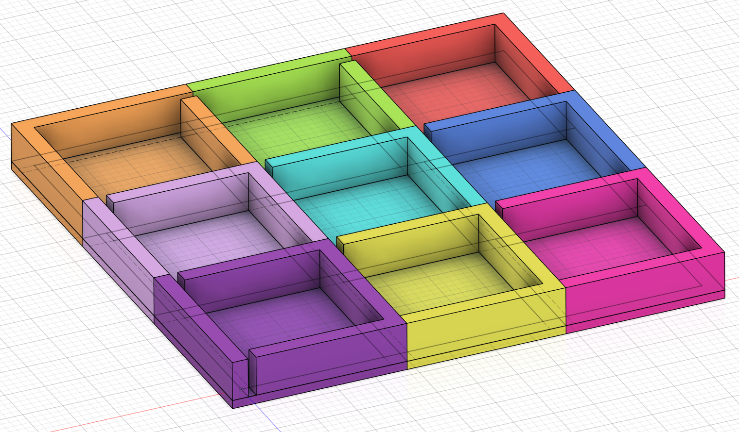 Parametric rectangular array of cavities slicing to single perimeters. Workaround for github ...