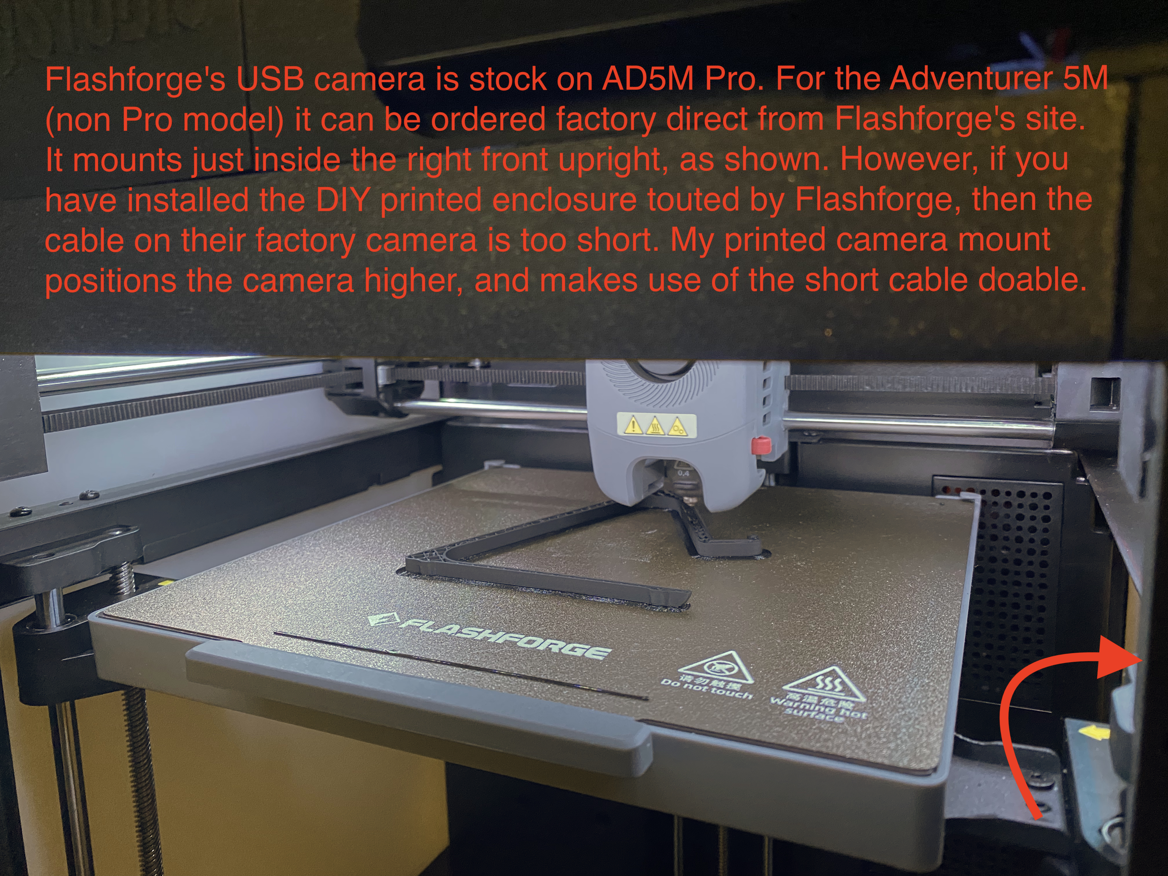 Flashforge Adventurer 5M (AD5M) Printed Camera Mounts (two to choose ...