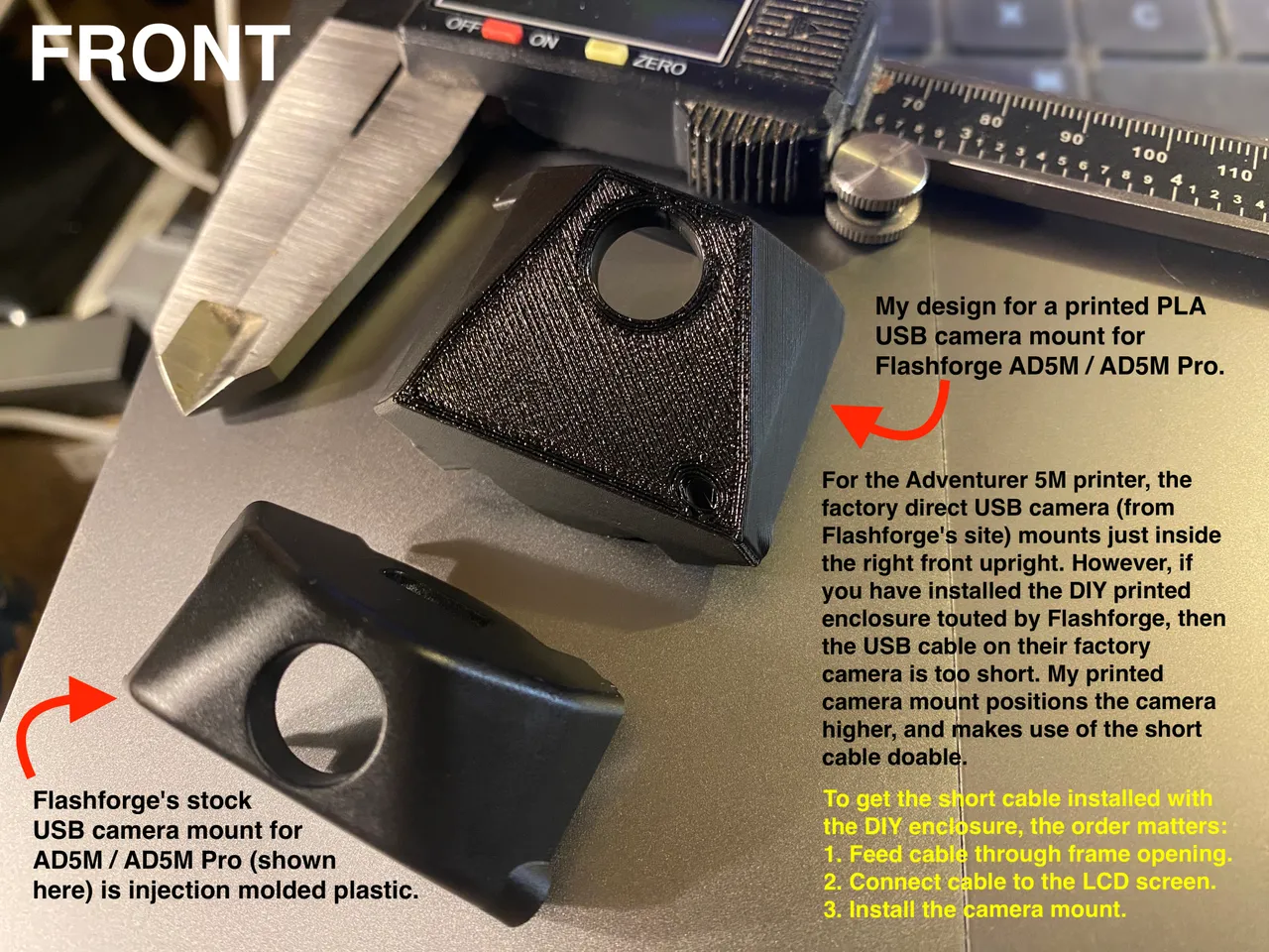 Flashforge Adventurer 5M (AD5M) Printed Camera Mounts (two to choose ...