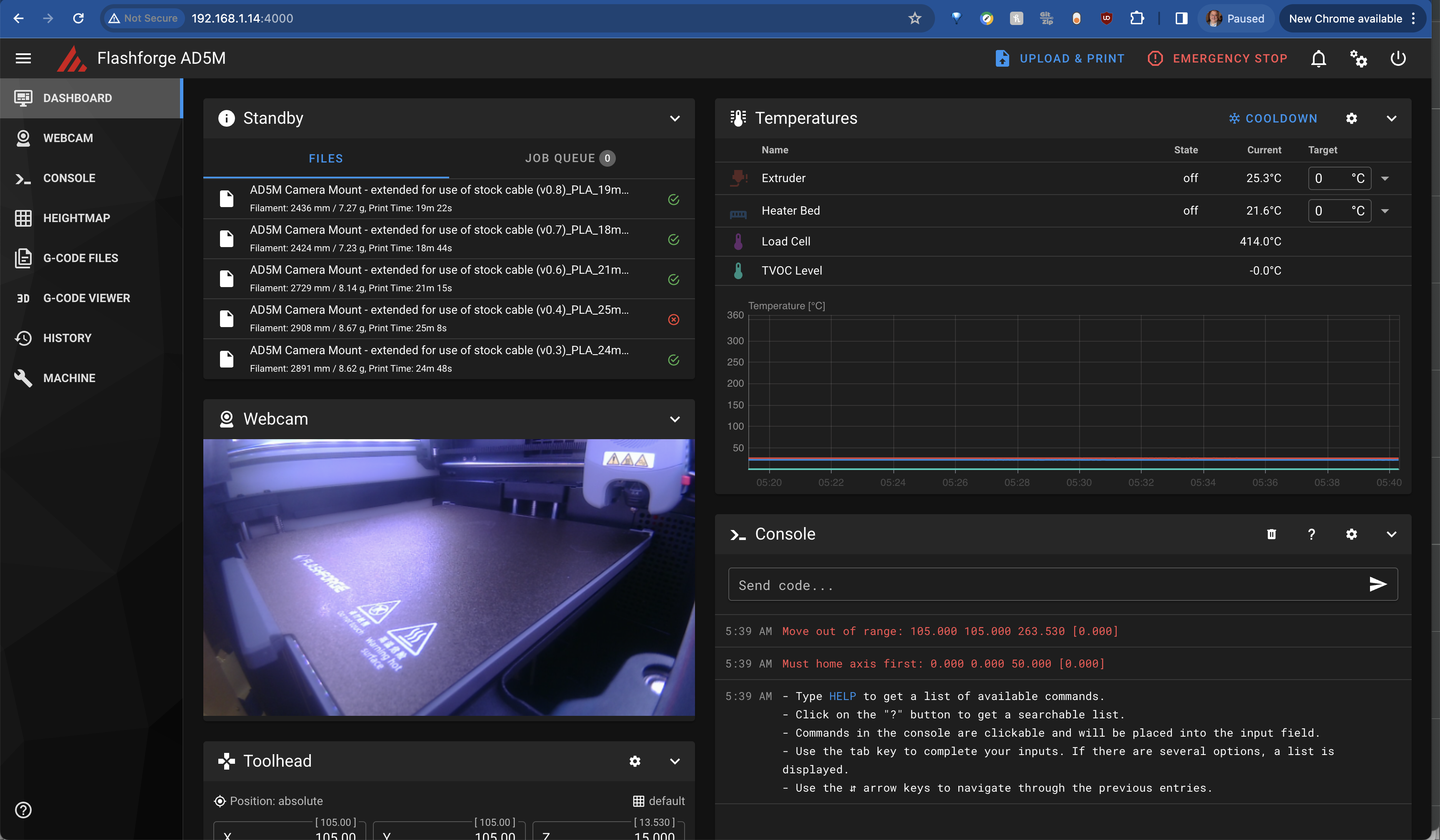 Flashforge Adventurer 5M (AD5M) Printed Camera Mounts (two to choose ...