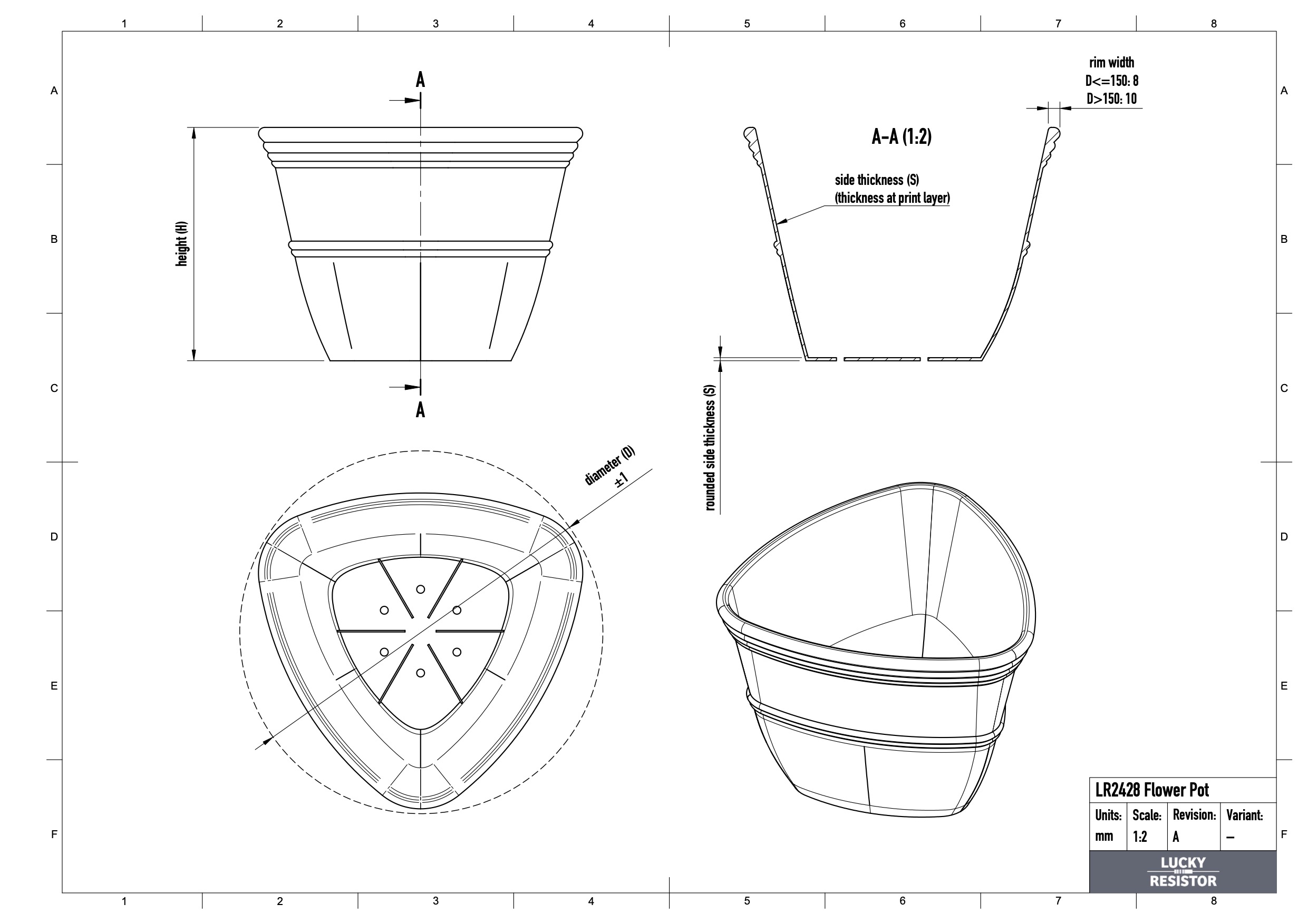 Soft Rounded Triangle Flower Pots with Decorative Rim and Lines by ...
