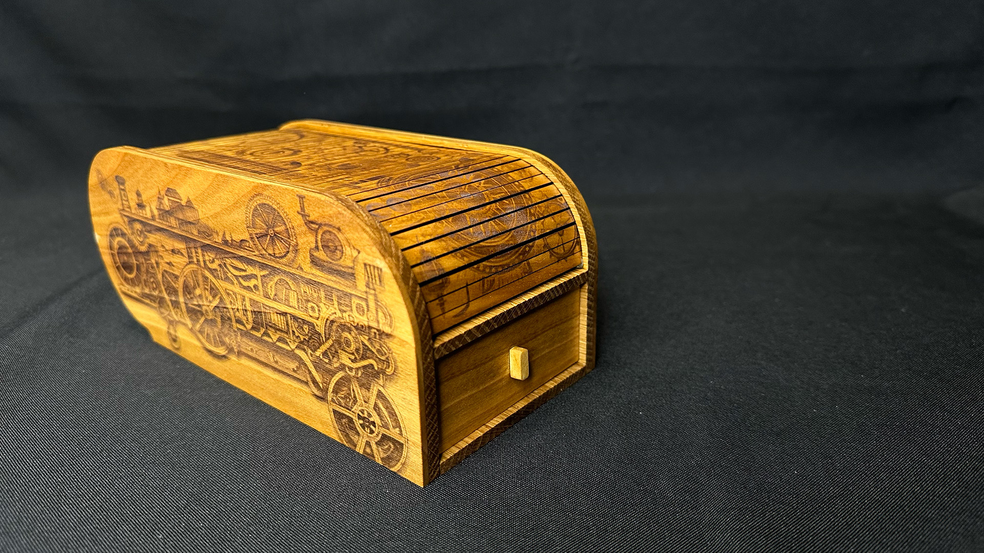 Unusual Wooden Tambour Pencil Box With Steampunk Engraving by Timber ...