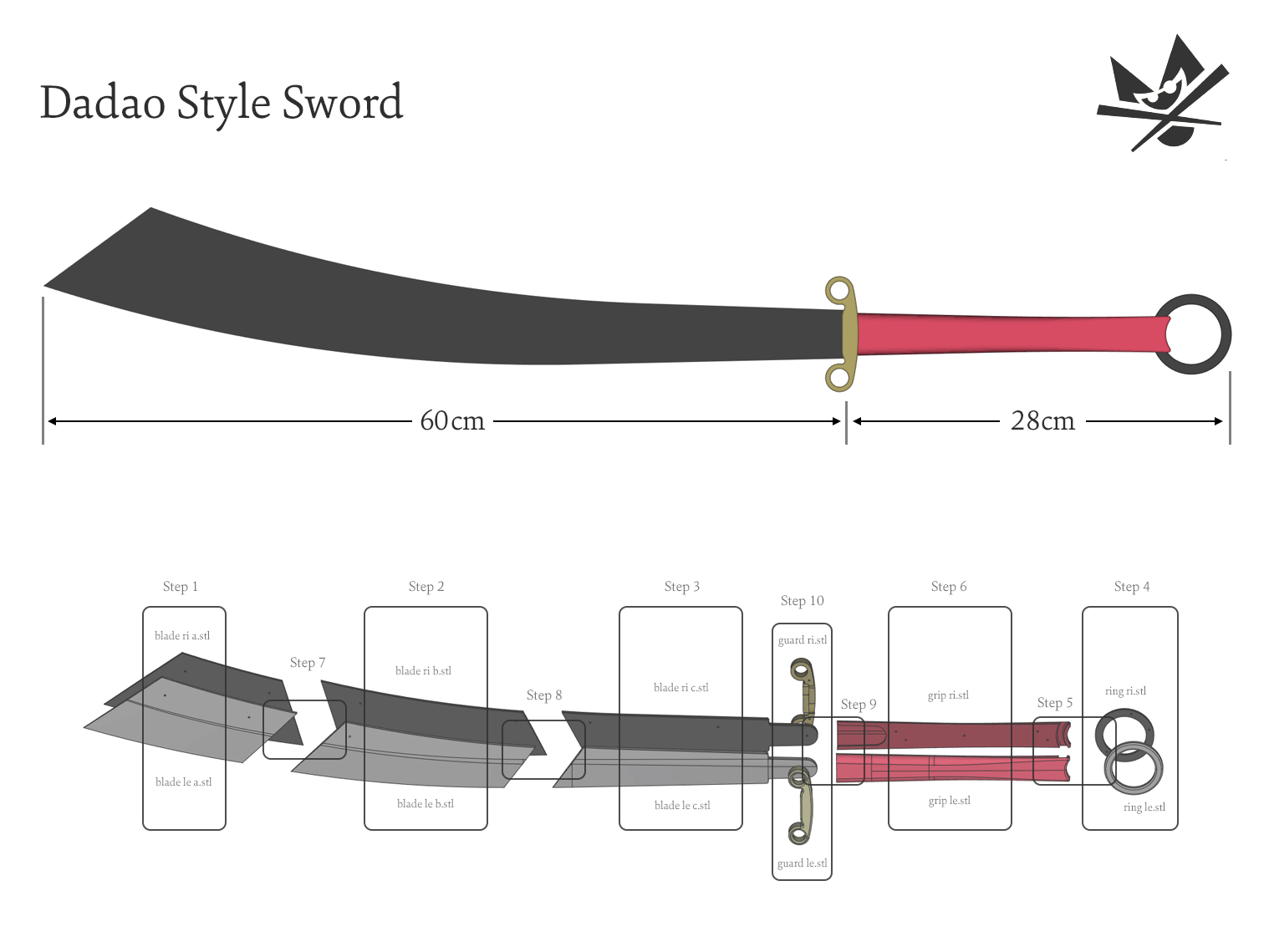 Dadao Style Sword von Chopcat Suey | Kostenloses STL-Modell herunterladen | Printables.com