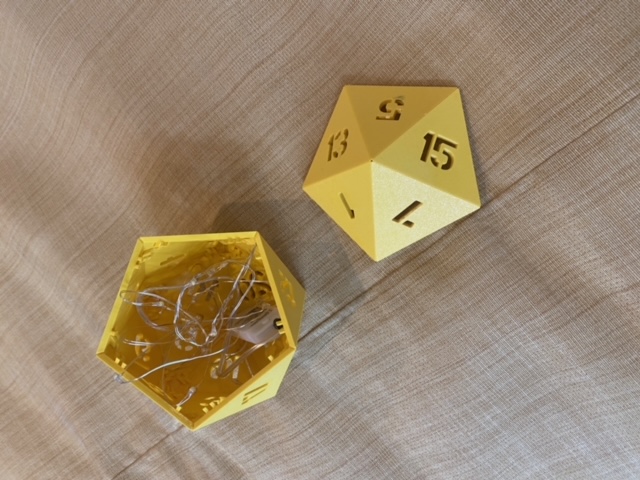 Print flat and assemble this D20 die. About 5-6 inches when complete ...